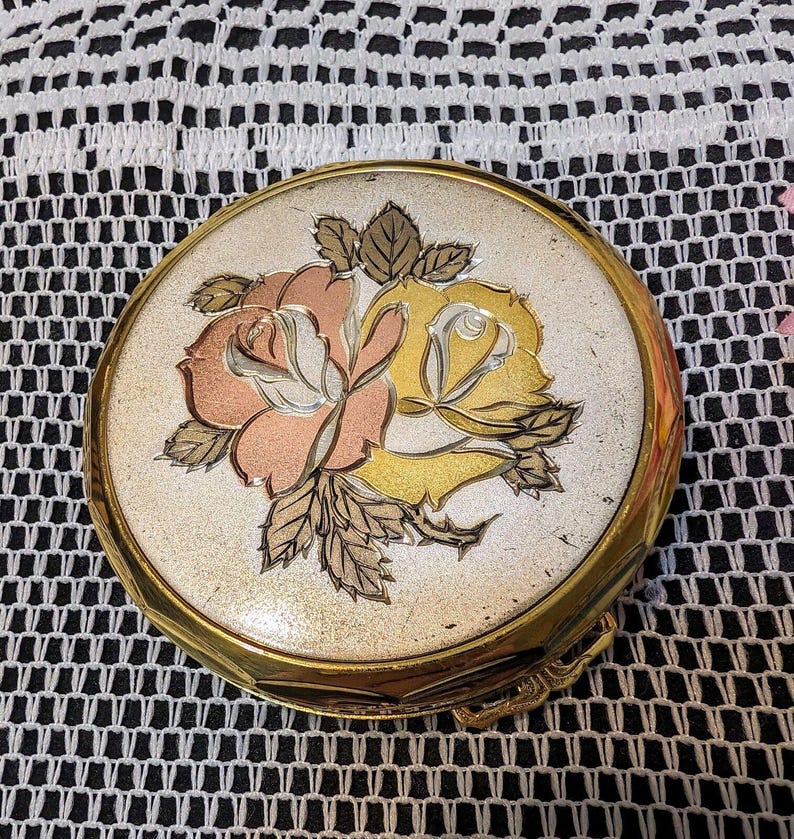 Vintage Pink Lady Powder Compact Mirror and Powder Puff - Etsy