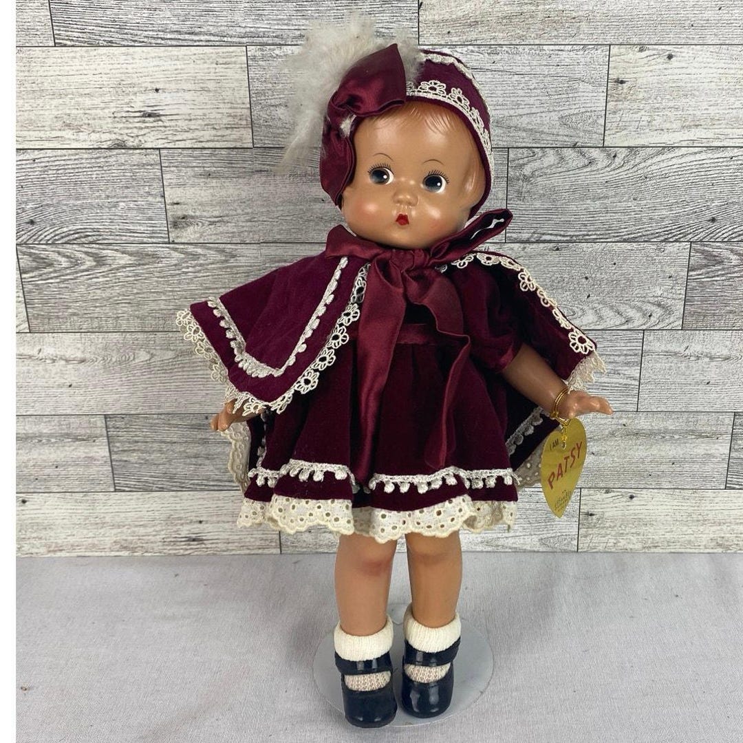 Vintage Repro Patsy Doll Burgundy Red Christmas Velvet Holiday Dress ...