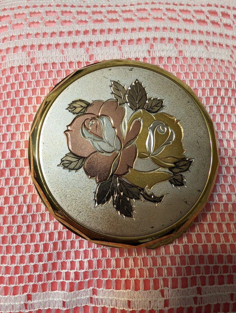 Vintage Pink Lady Powder Compact Mirror and Powder Puff - Etsy