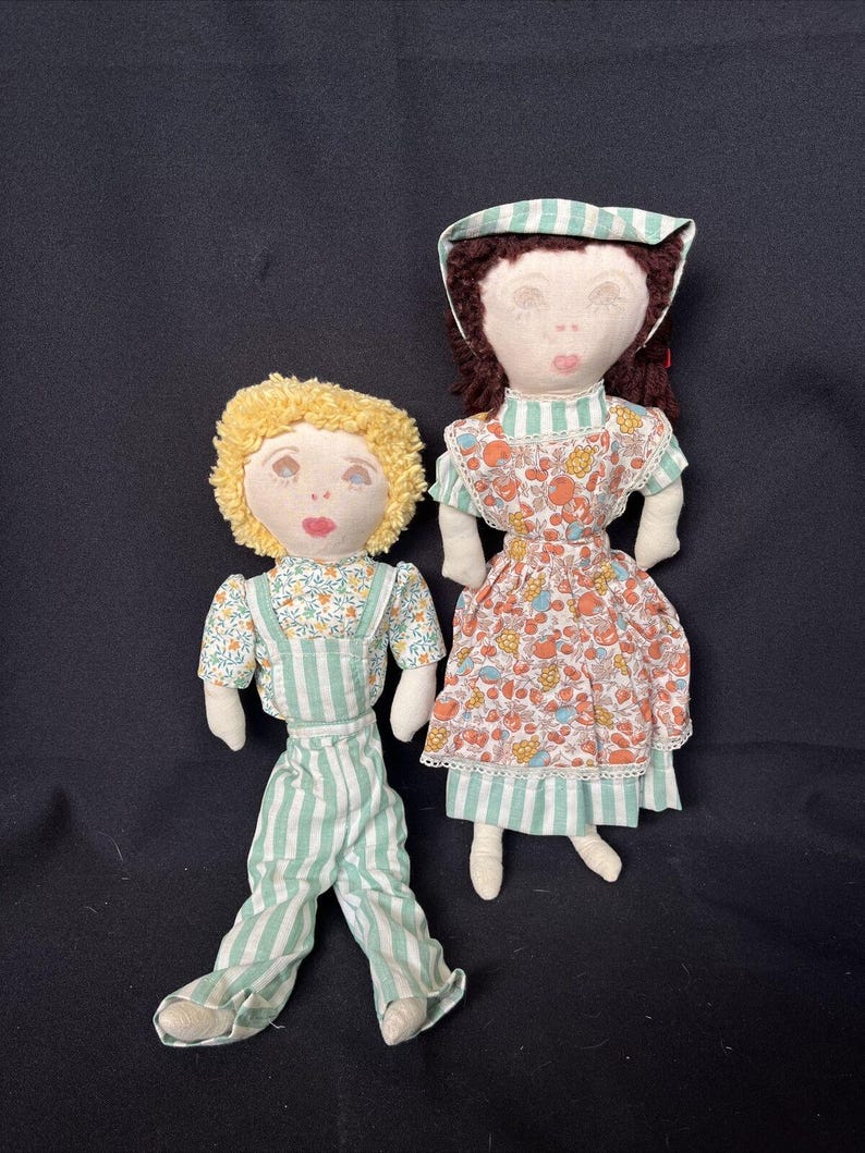 Vintage Folk Art Rag Dolls Floral Stripe Cloth Outfits Little Women Jo ...