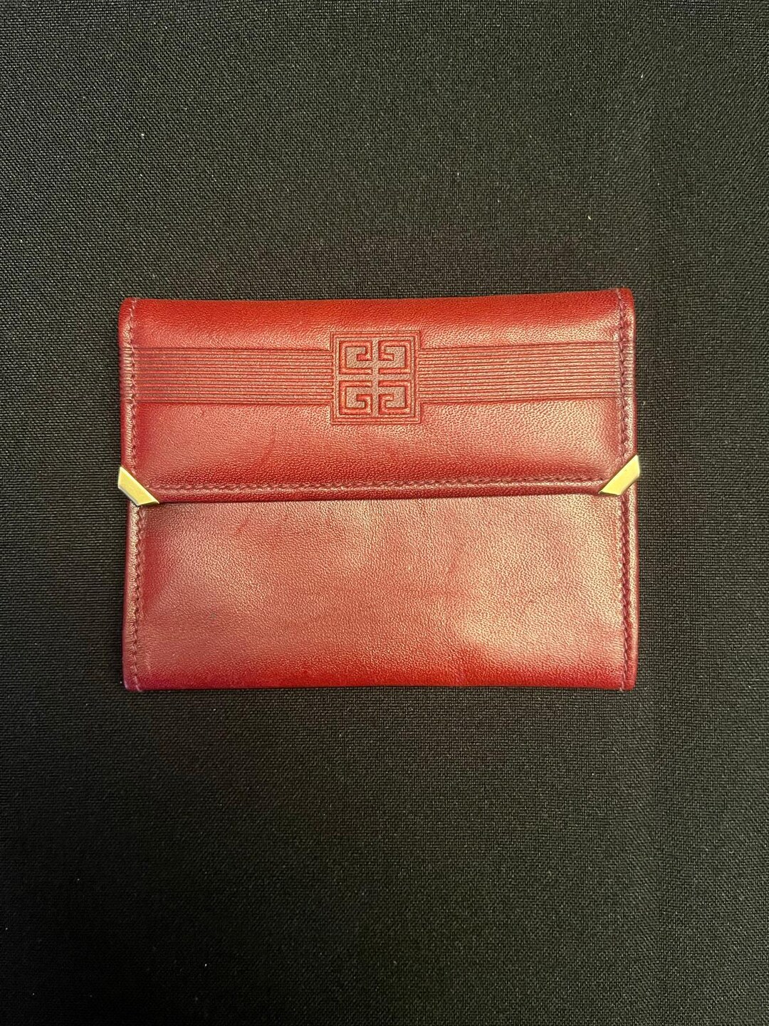 Vintage Givenchy Boutique Red Leather Folding Pocket Trifold Wallet ...