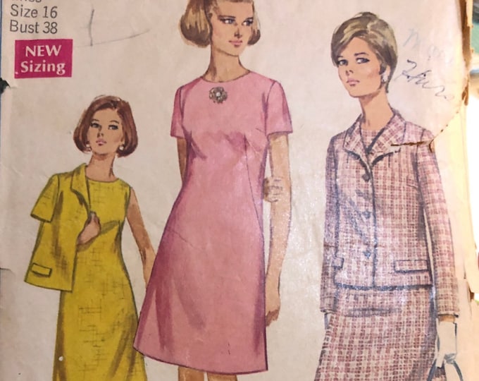 Misses' Dress and Jacket Sewing Pattern Size 16 Bust 38 Inches Complete ...