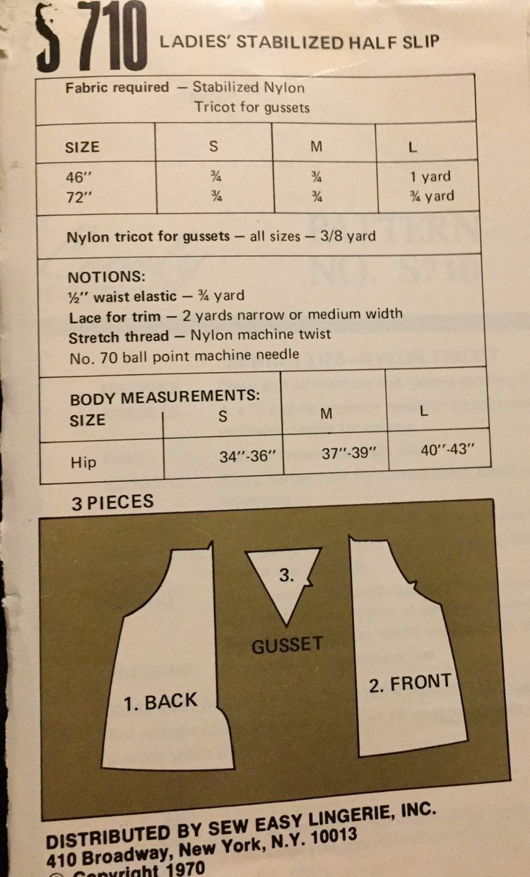 Stabilized Half Slip Sewing Pattern Sew Lovely S710....misses Size S-M ...