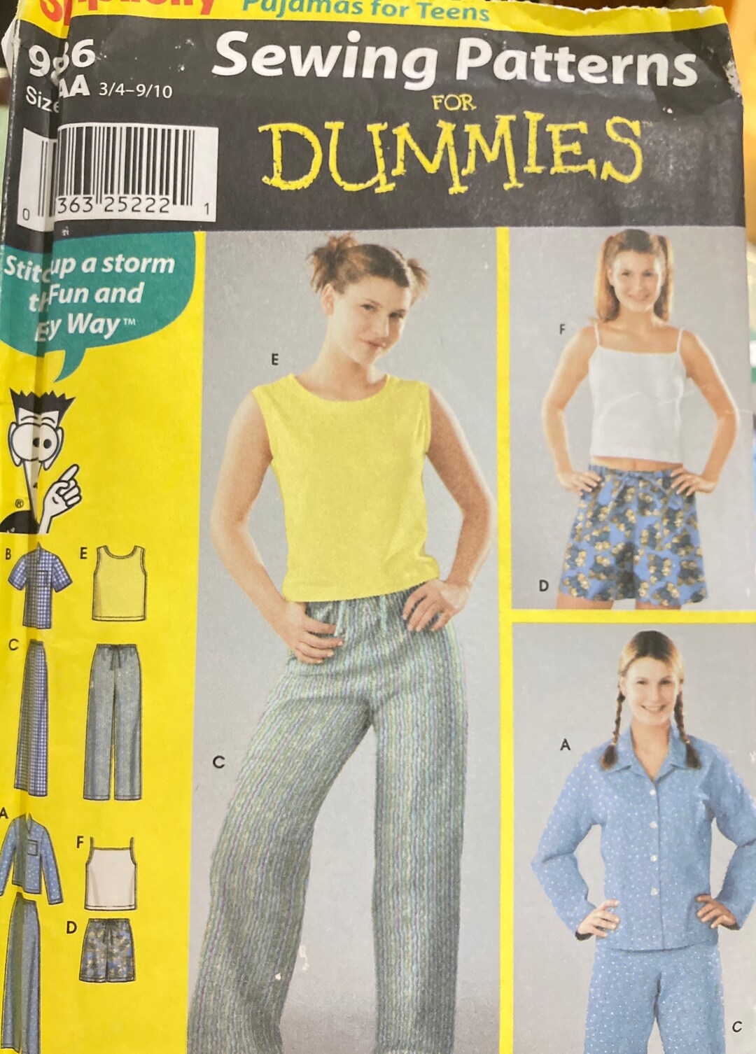 Teen's Pajamas Sewing Pattern Simplicity 9886 Size 3/4-9/10 Bust 28 ...