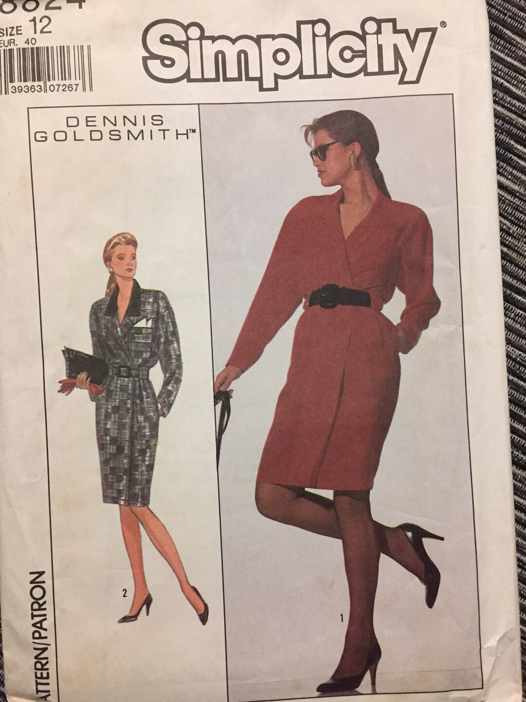 80's Misses' Mock Wrap Dress Simplicity 8824 Sewing Pattern Size 12 ...