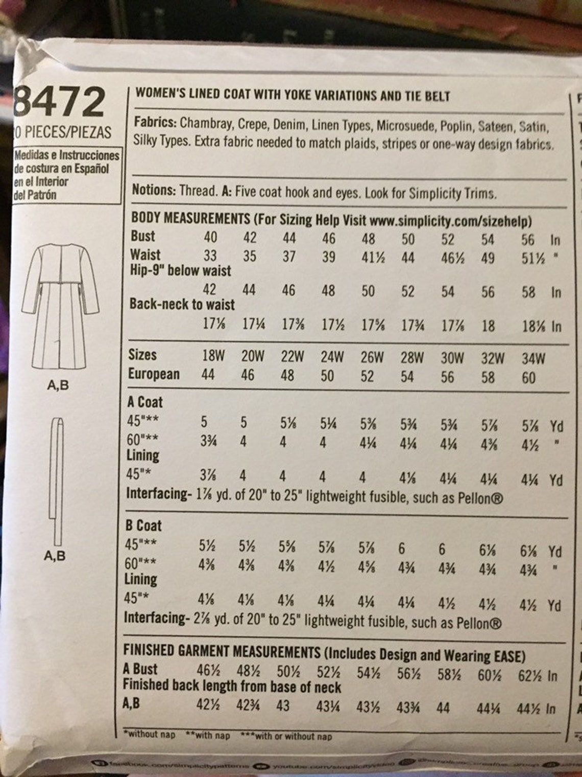 Women's Lined Coat With Tie Belt Sewing Pattern Simplicity | Etsy