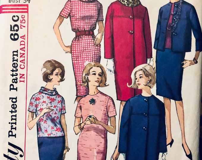 Vintage 1960s Dress Sewing Pattern Simplicity 5787 Misses' Dress Size ...