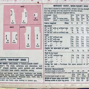 Misses’ Vest and Mini Skirt Sewing Pattern Simplicity 8917 Size 14 Bust ...