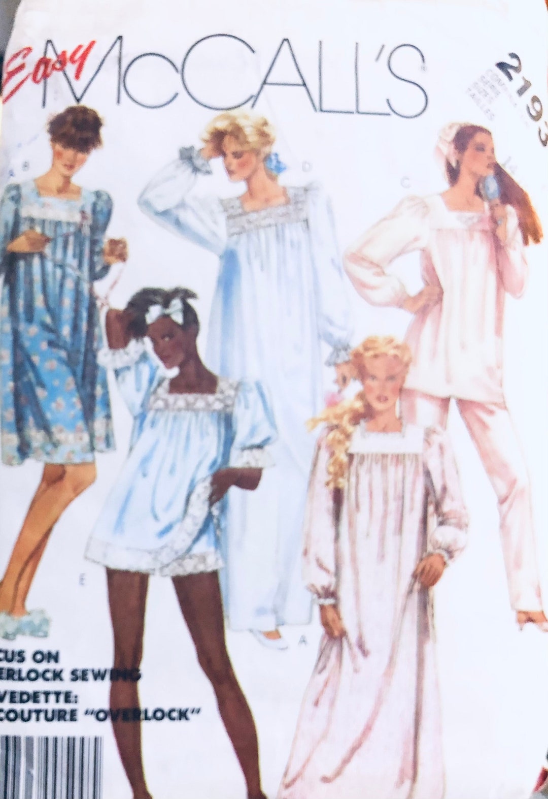 Misses' Easy to Sew Nightgowns and Pajamas Sewing Pattern Mccall's 2193 ...