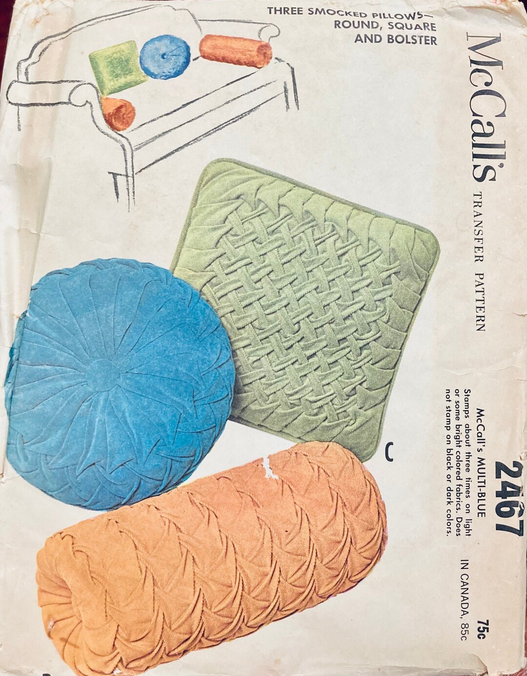 Smocked Pillows Sewing Pattern Mccall's 2467 Three - Etsy