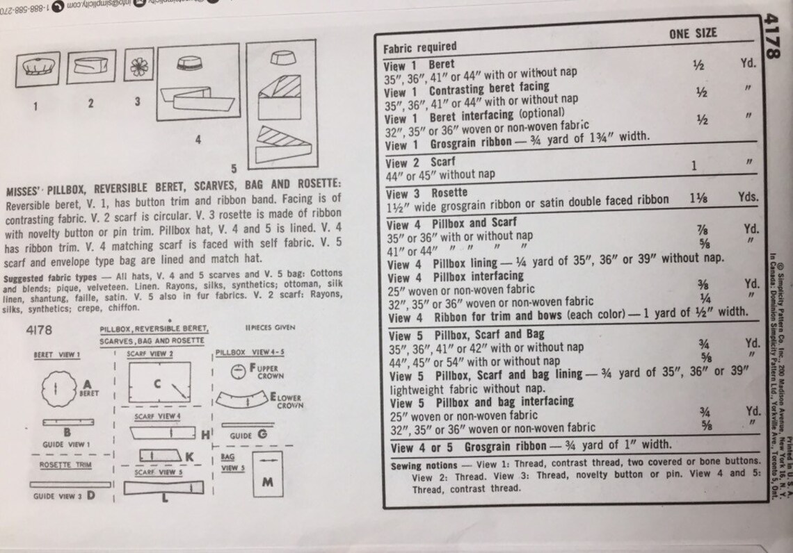 Misses' Retro Hats Sewing Pattern Simplicity4178 OR 4677 | Etsy