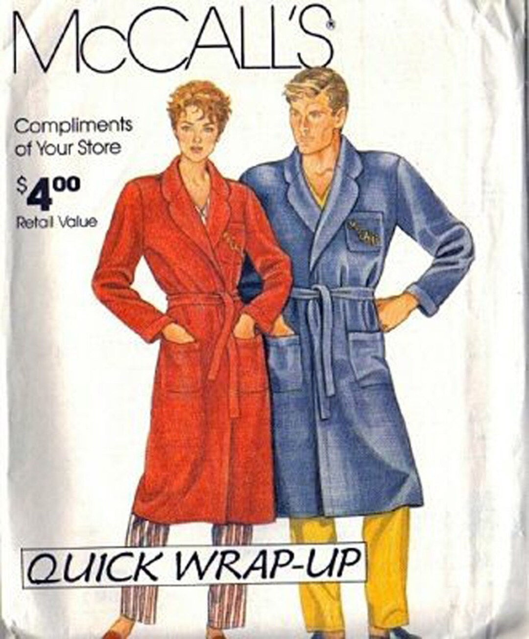 Quick Robe Sewing Pattern Mccall's 0011 Misses' and Men's Quick Wrap ...