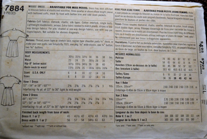 Blouse Dress Vintage 80's Sewing Pattern Simplicity 7884 - Etsy