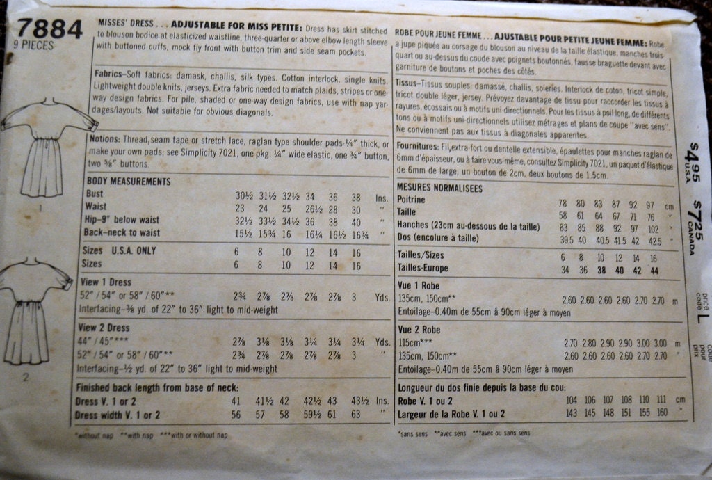Blouse Dress Vintage 80's Sewing Pattern Simplicity 7884 | Etsy