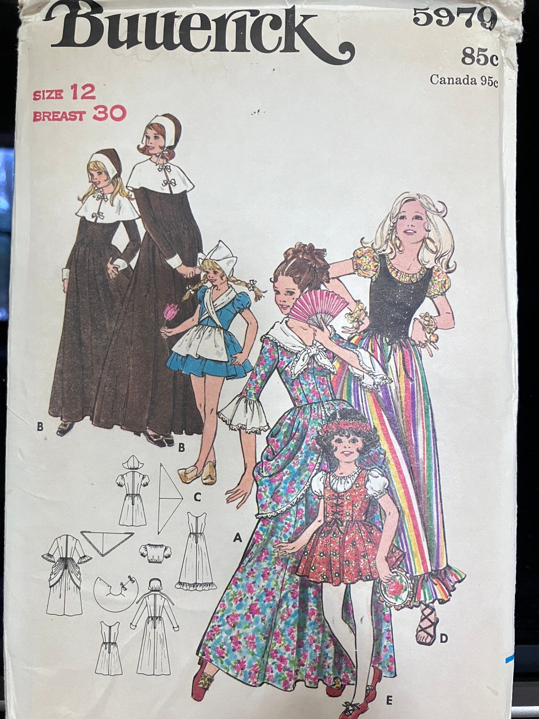 Butterick 5979 Girls' Costume Sewing Pattern....pilgrim, Gypsy, Dutch ...