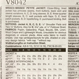 Misses’ Jacket Sewing Pattern Vogue Basic Design 8042 Size 18-22 Bust ...