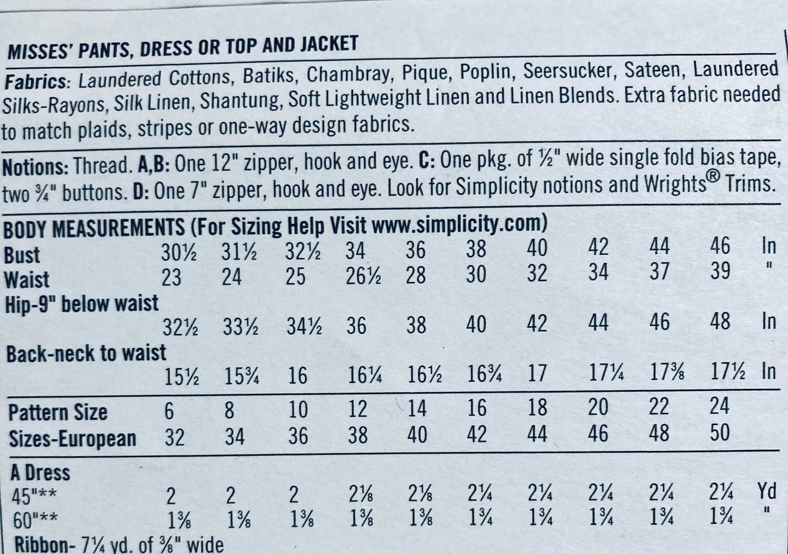 Misses’ Easy Chic Pants, Dress or Top, and Jacket Sewing Pattern ...