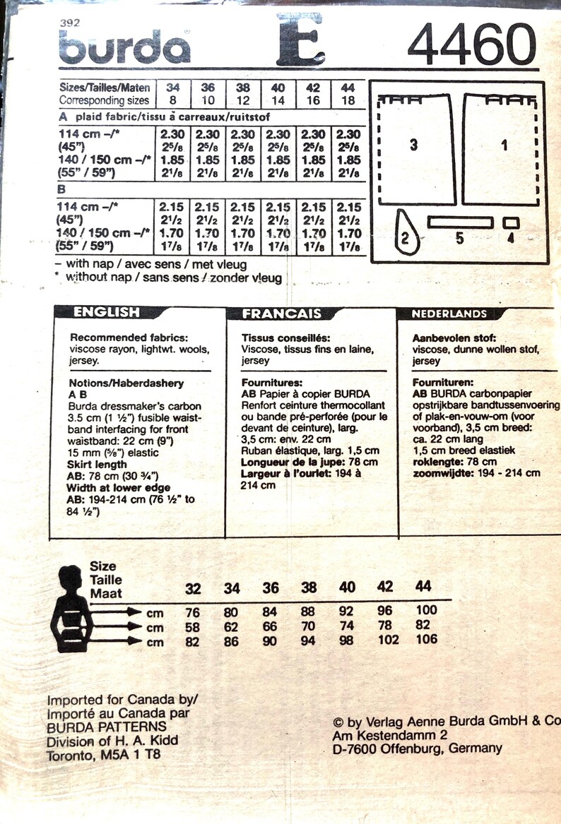 Misses' Pleated Skirt Sewing Pattern Burda 4460 Size 8-18 Waist 23-32 ...