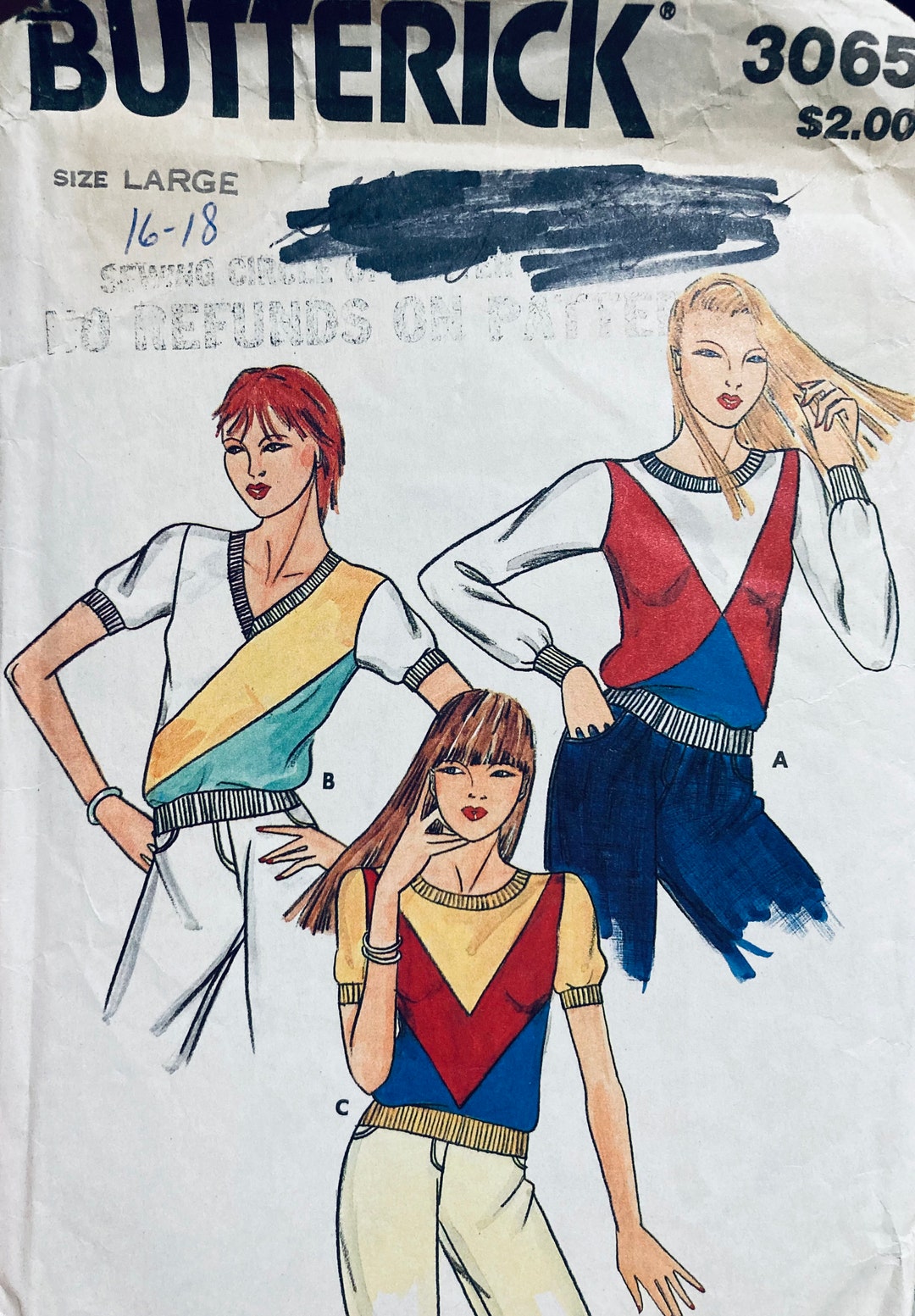 Misses Pullover Tops Sewing Pattern Butterick 3065 Size 16-18 Bust 38 ...