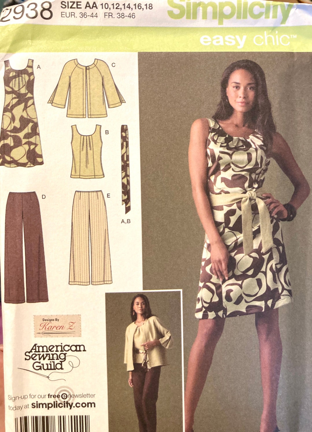 Misses' Dress, Tops, Pants, Jacket, and Tie Belt Sewing Pattern ...