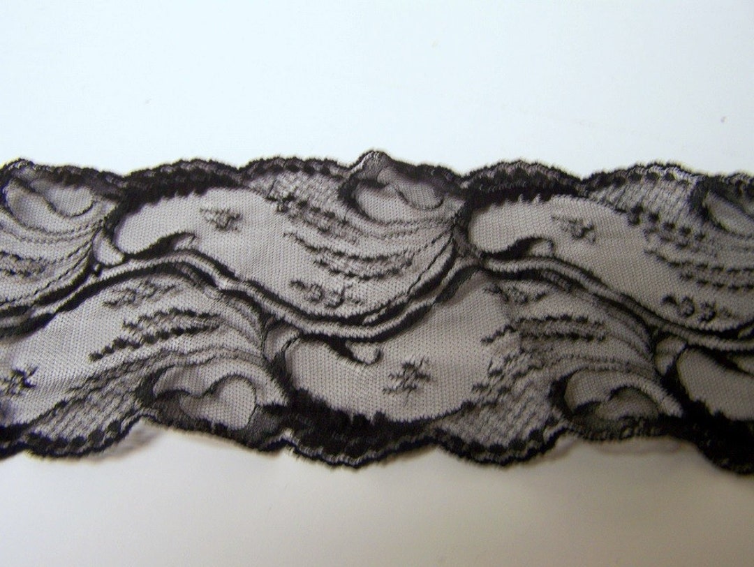 Black Insert Lace Trim - 3 1/2 Inches Wide - Double Scallop Edge - by ...