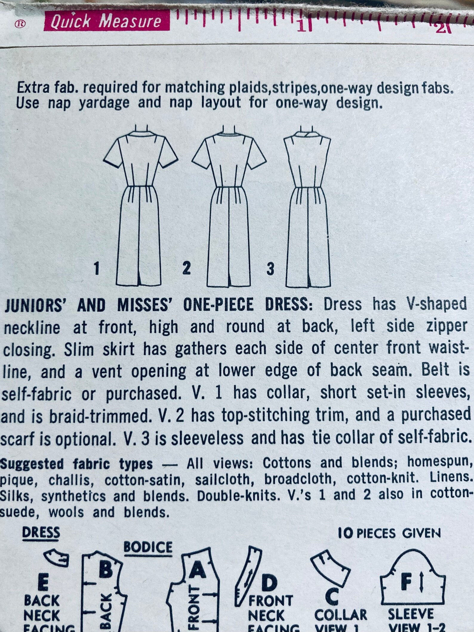 1960's Junior and Misses' One Piece Dress Sewing Pattern Simplicity ...