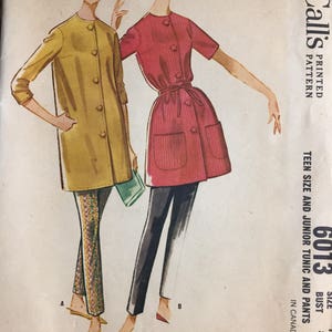 Vintage 1960's Tunic and Pants Sewing Pattern Simplicity 6013 Teen ...