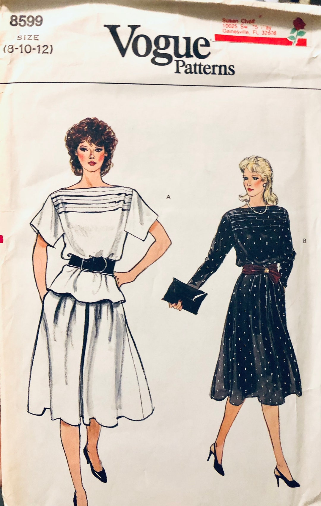 Misses' Top and Skirt Sewing Pattern Vogue 8599 Misses' Size 8-12, Bust ...