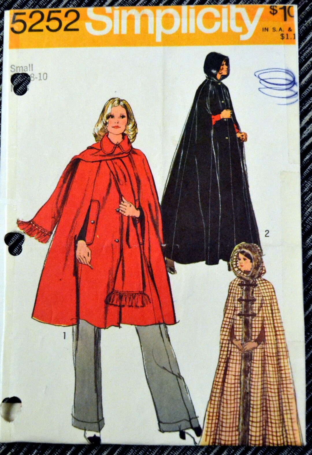 1970's Misses' Cape in Two Lengths and Scarf Sewing Pattern Simplicity ...