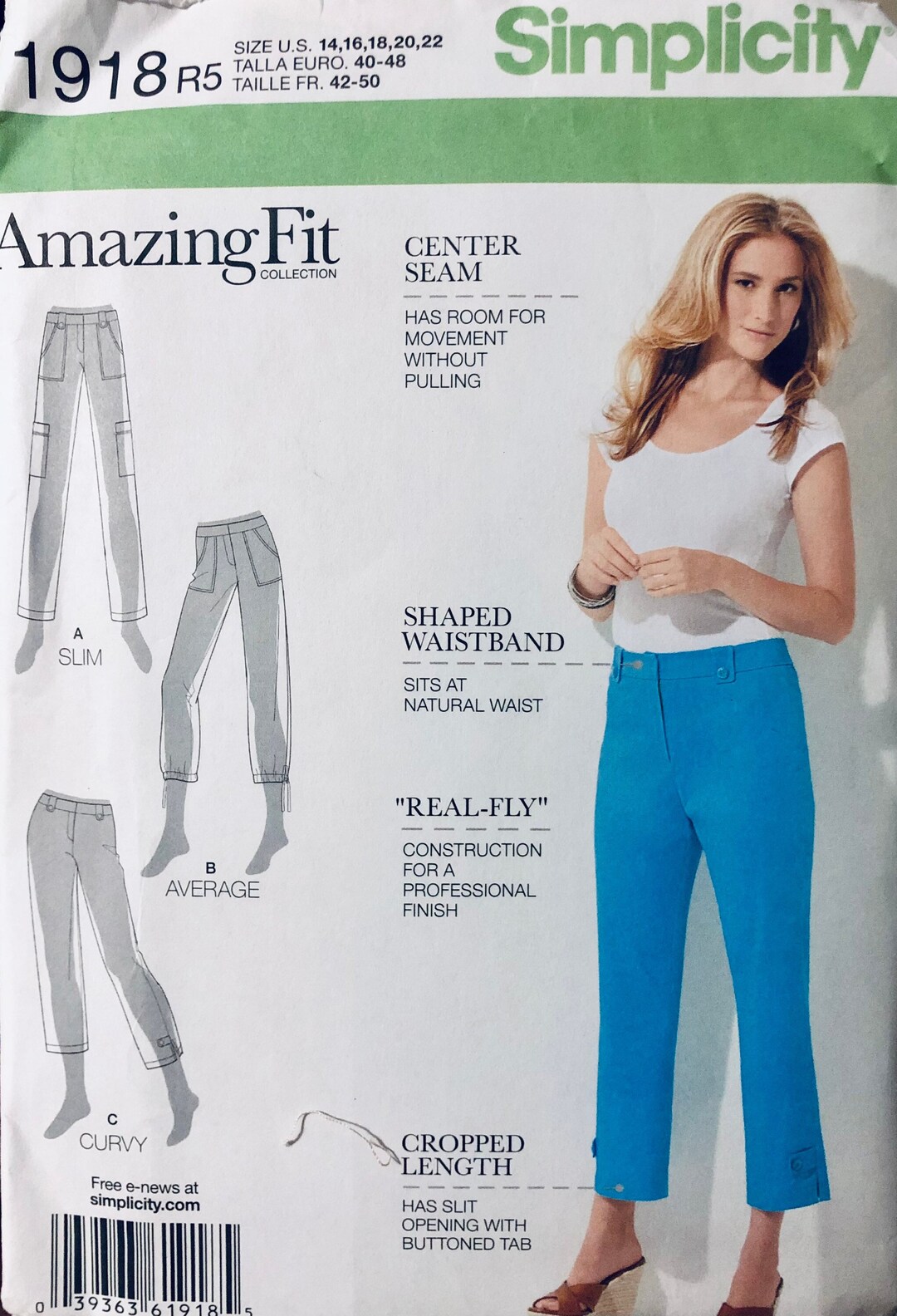 Misses' Amazing Fit Cropped Pants Sewing Pattern Simplicity 1918 Size ...