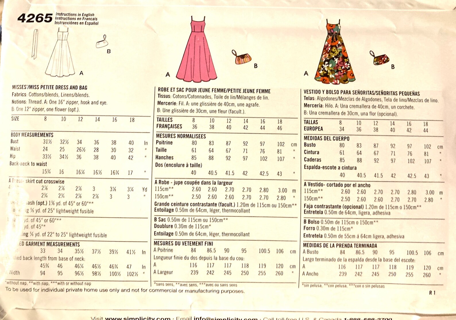 Misses' Dress and Bag Sewing Pattern Simplicity 4265 Size - Etsy