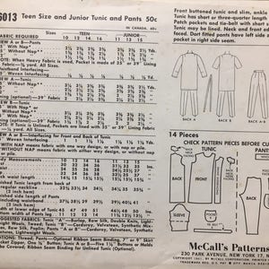 Vintage 1960's Tunic and Pants Sewing Pattern Simplicity 6013 Teen ...