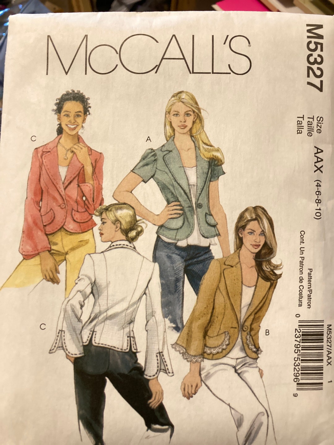 Misses' Unlined Jackets Sewing Pattern Mccall's 5327..misses' Size 4-10 ...