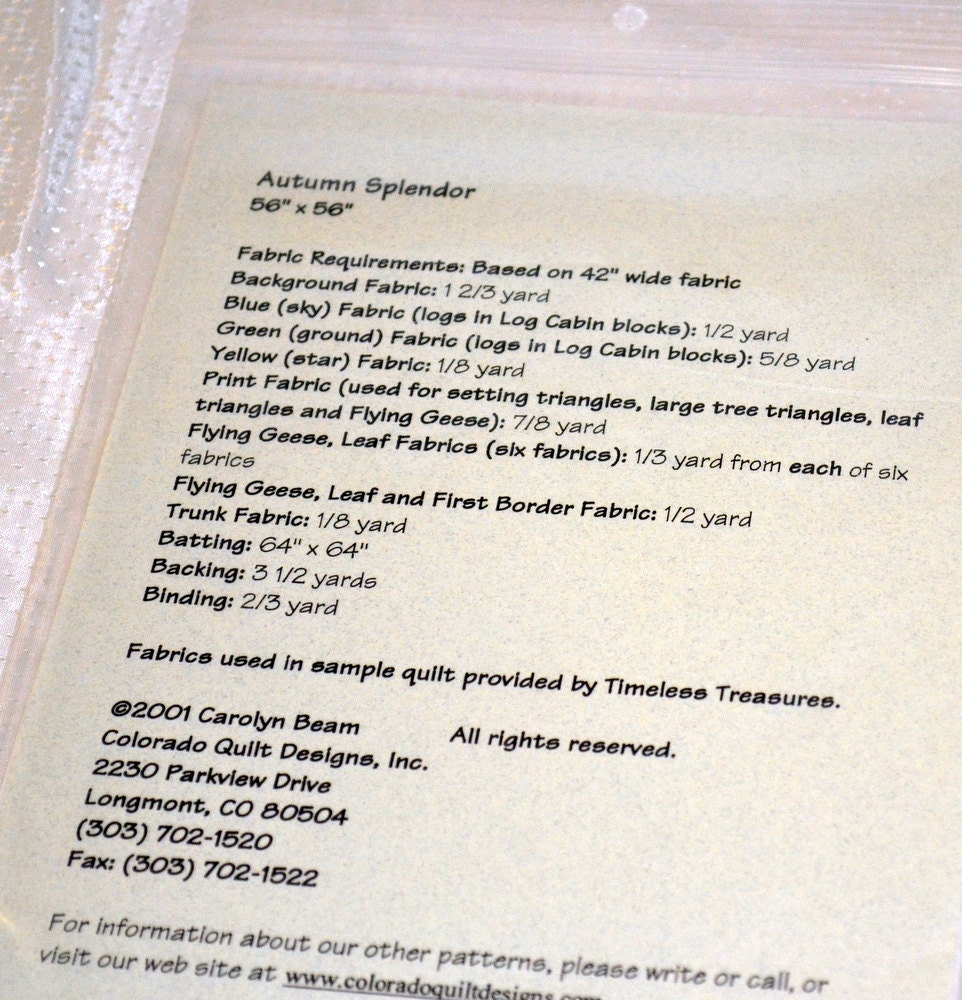 Autumn Splendor Quilting Pattern Uncut - Etsy