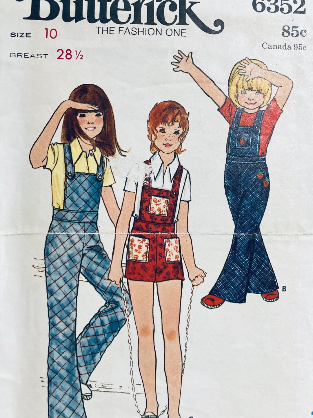 Girls' Overalls Sewing Pattern Butterick 6352 Girls' Size 10 Breast 28. ...