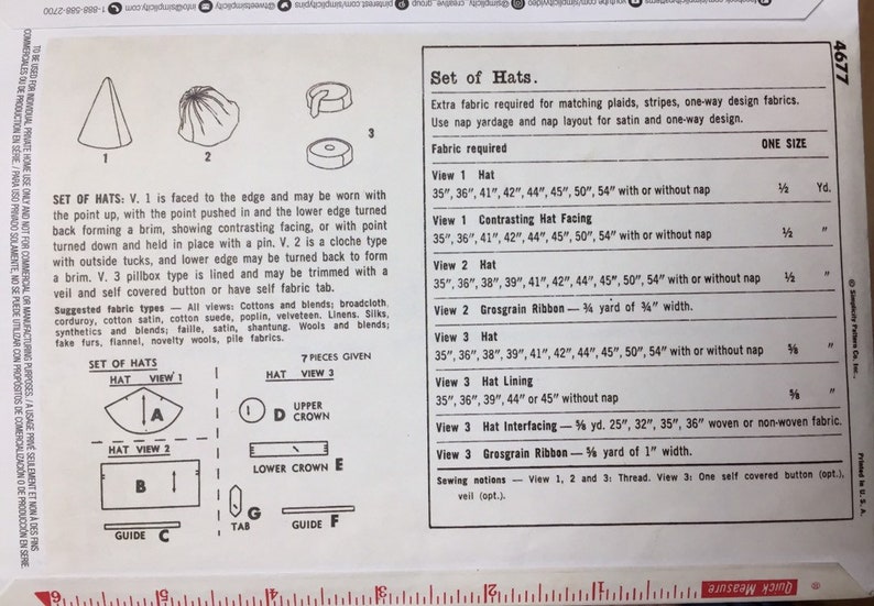 Misses' Retro Hats Sewing Pattern Simplicity4178 OR 4677 - Etsy