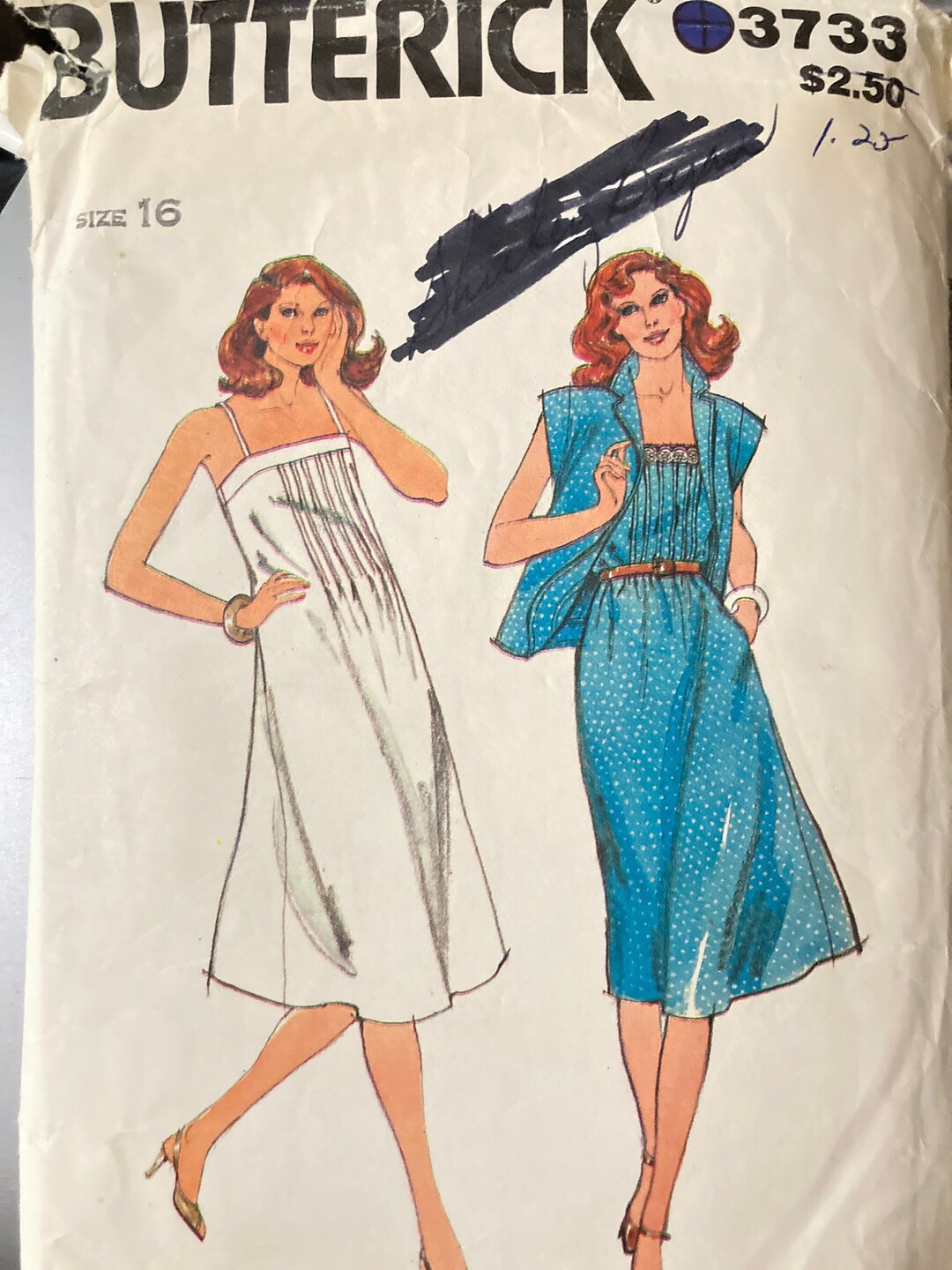 80's Dress and Jacket Sewing Pattern Butterick 3733 Size 16 Bust 38 ...