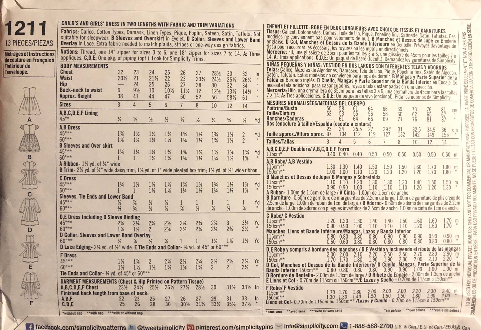 Children's Modest Dresses Sewing Pattern Simplicity 1211 | Etsy