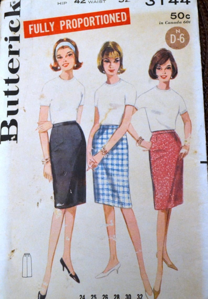 60s Proportioned Skirts Sewing Pattern Butterick 3144 Waist 32 - Etsy
