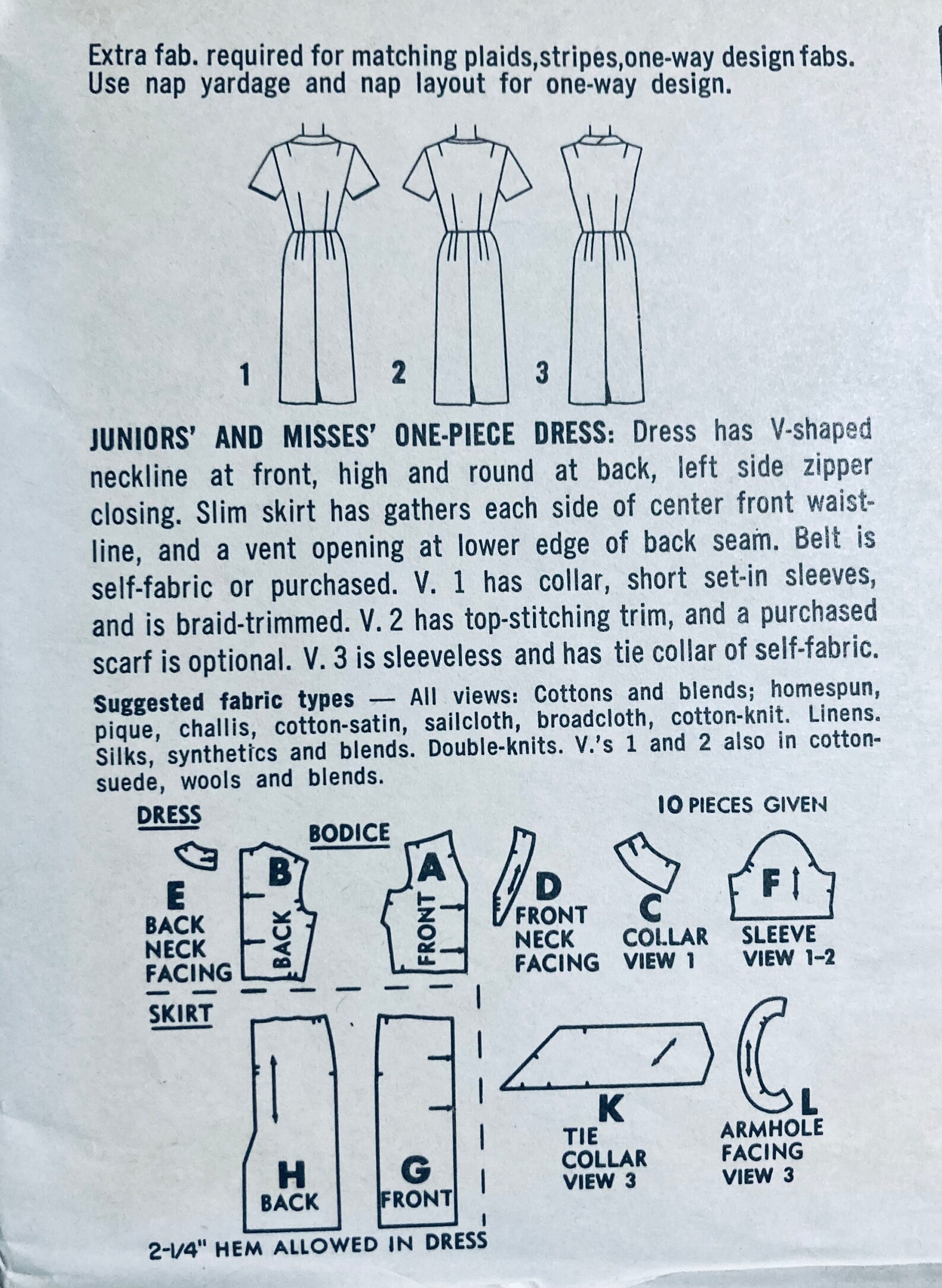 1960's Junior and Misses' One Piece Dress Sewing Pattern Simplicity ...
