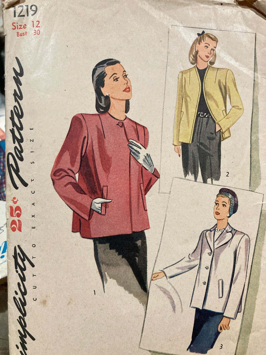 40's Misses' Jacket Sewing Pattern Simplicity 1219 Size 12 Bust 30 ...