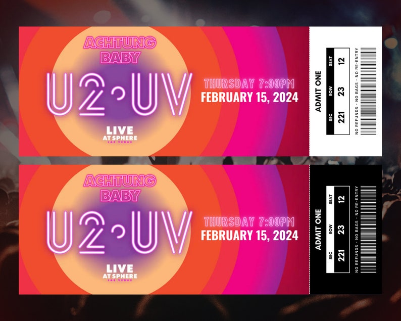 U2 Editable Concert Ticket, U2 Live at the Sphere 2024, Memorabilia ...