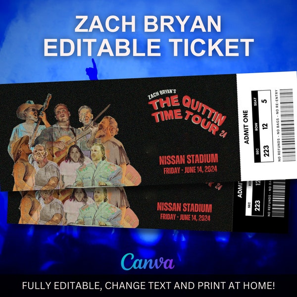 Zach Bryan Ticket Template - Etsy