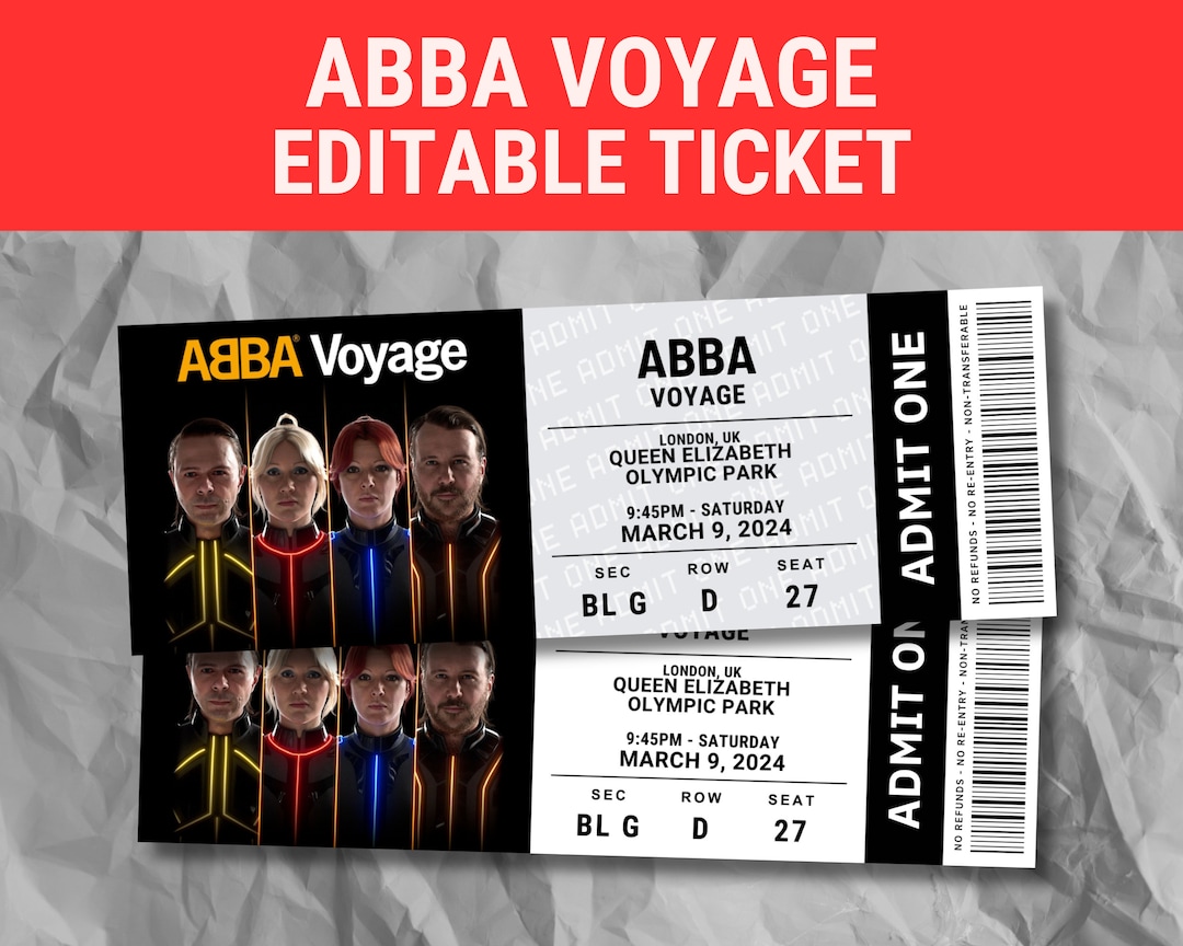 Abba Voyage Editable Concert Ticket, Abba Voyage 2024, Memorabilia, Surprise Gift Abba Ticket ...