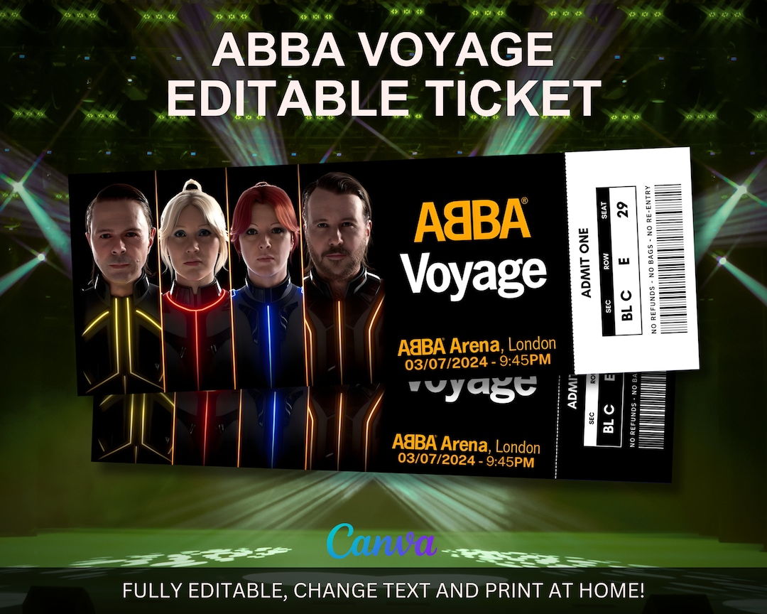 Abba Voyage Editable Concert Ticket, Abba Voyage 2024, Memorabilia, Surprise Gift, Abba Ticket ...