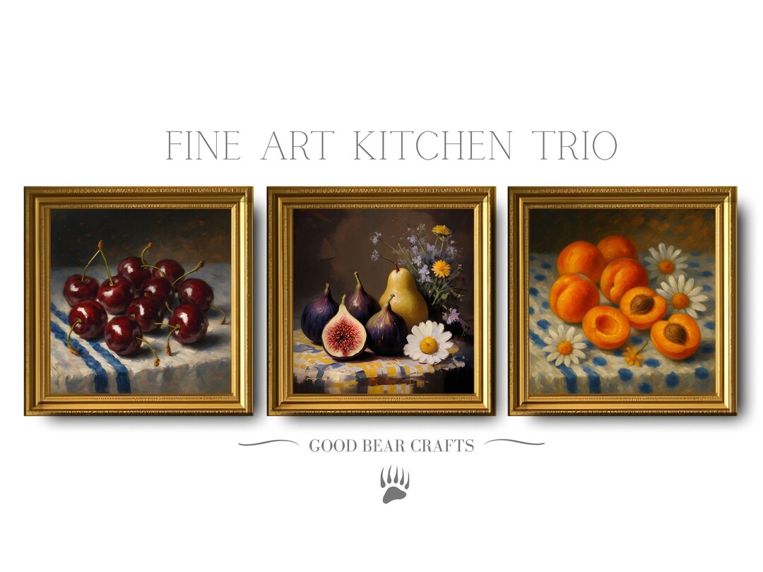 Fruit Still Life Kitchen Decor – Set of 3 Digital Downloads, Cherries ...