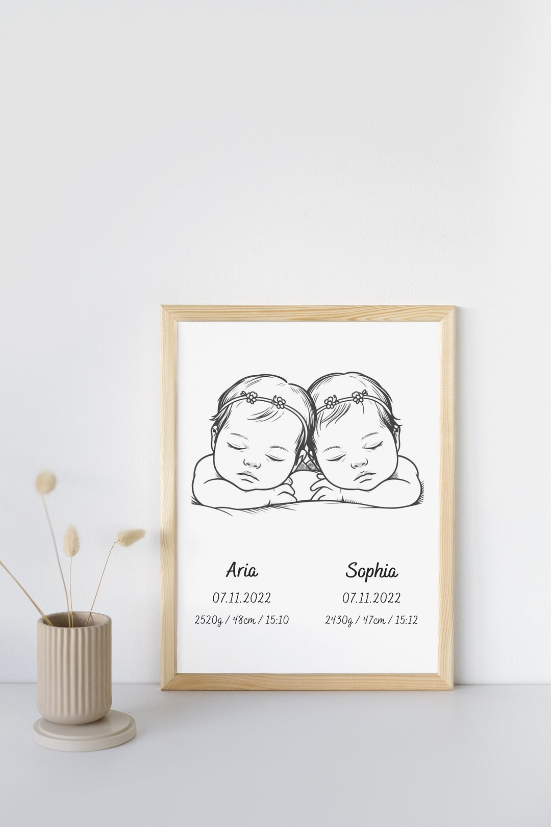Personalized Twin Girls Birth Poster Custom Printable Baby Room Decor ...