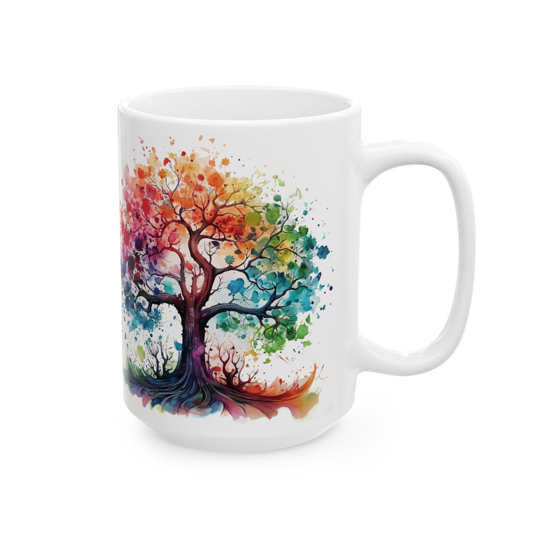 Watercolor Tree of Life Mug, Artistic Coffee Mug, 11oz 15oz Ceramic Mug ...