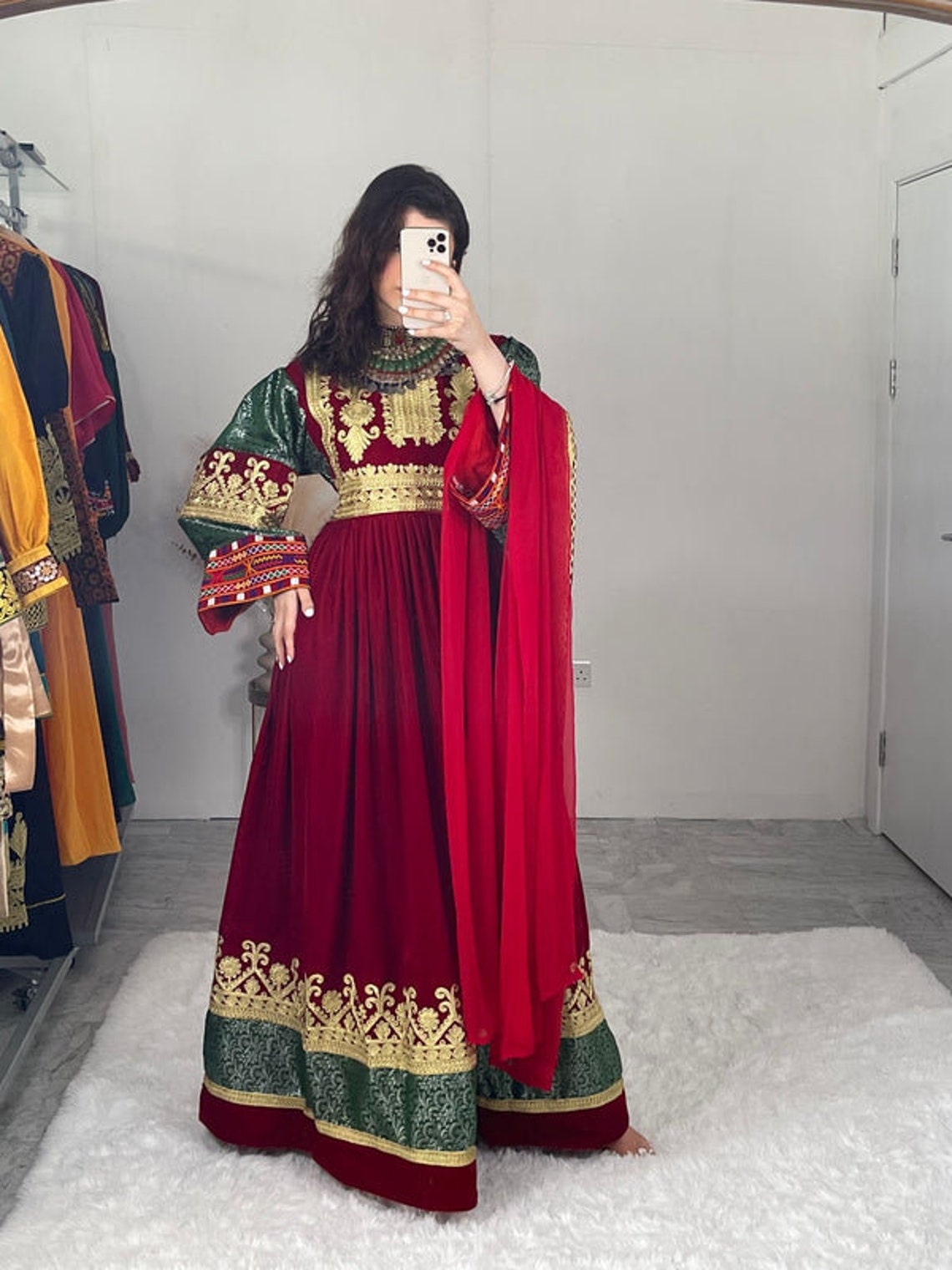 Afghan Traditional Chamra Embroidered Floor Length Banaras and Velvet ...