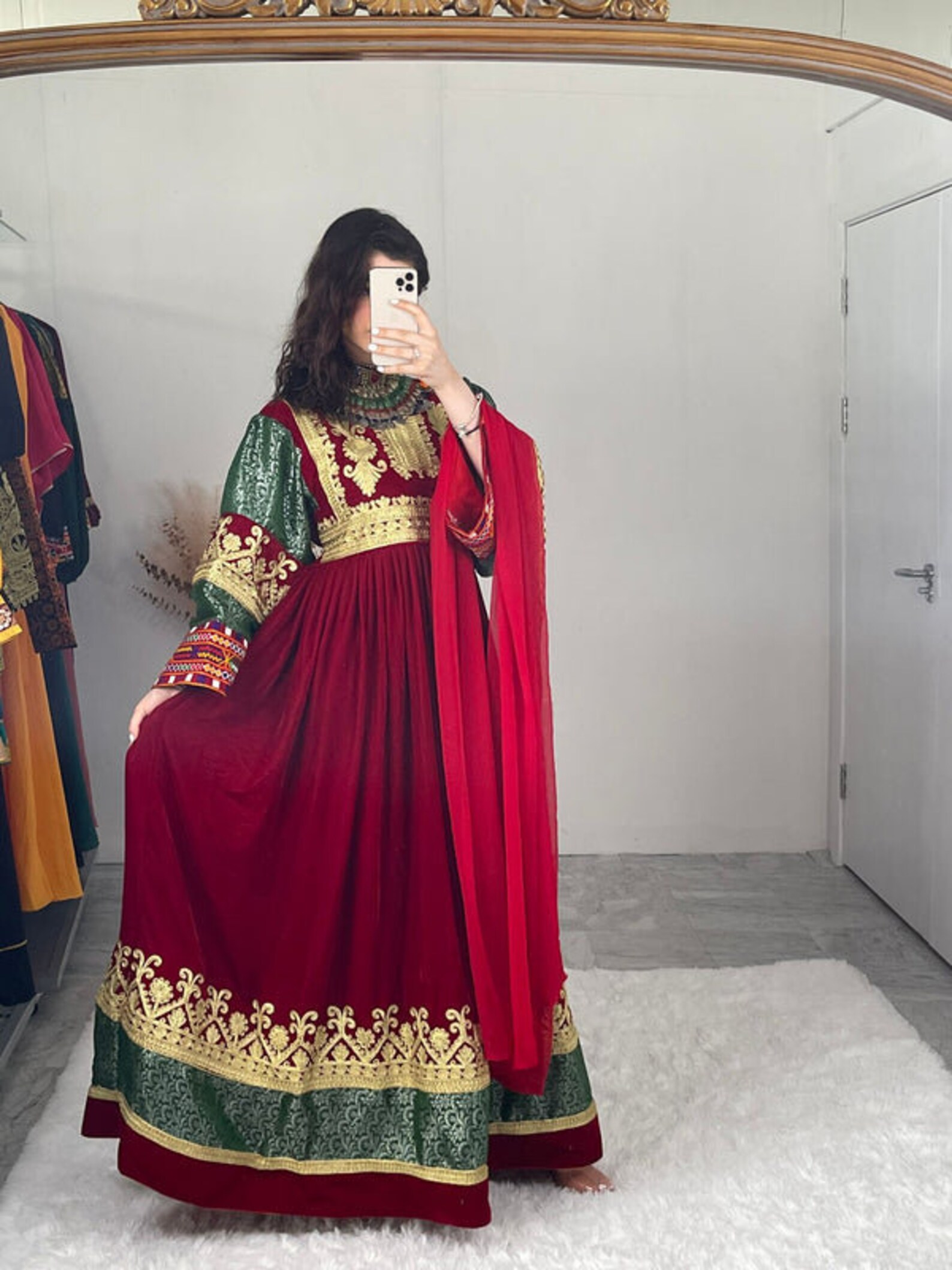 Afghan Traditional Chamra Embroidered Floor Length Banaras and Velvet ...